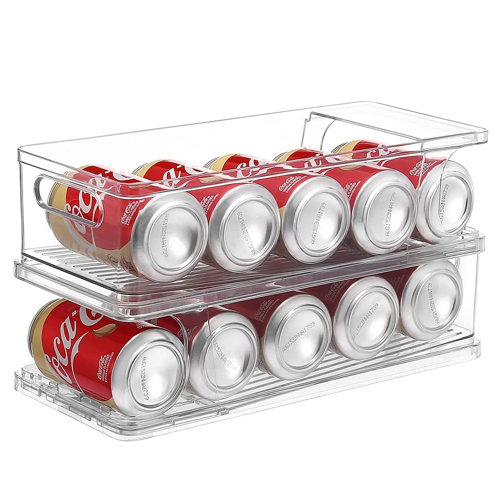 Xicennego 2-Tier Stackable Soda Can Organizer for Refrigerator, Fridge Can Organizer Dispenser, Beverage Can Holder for Refrigerator, Pantry, Cupboard
