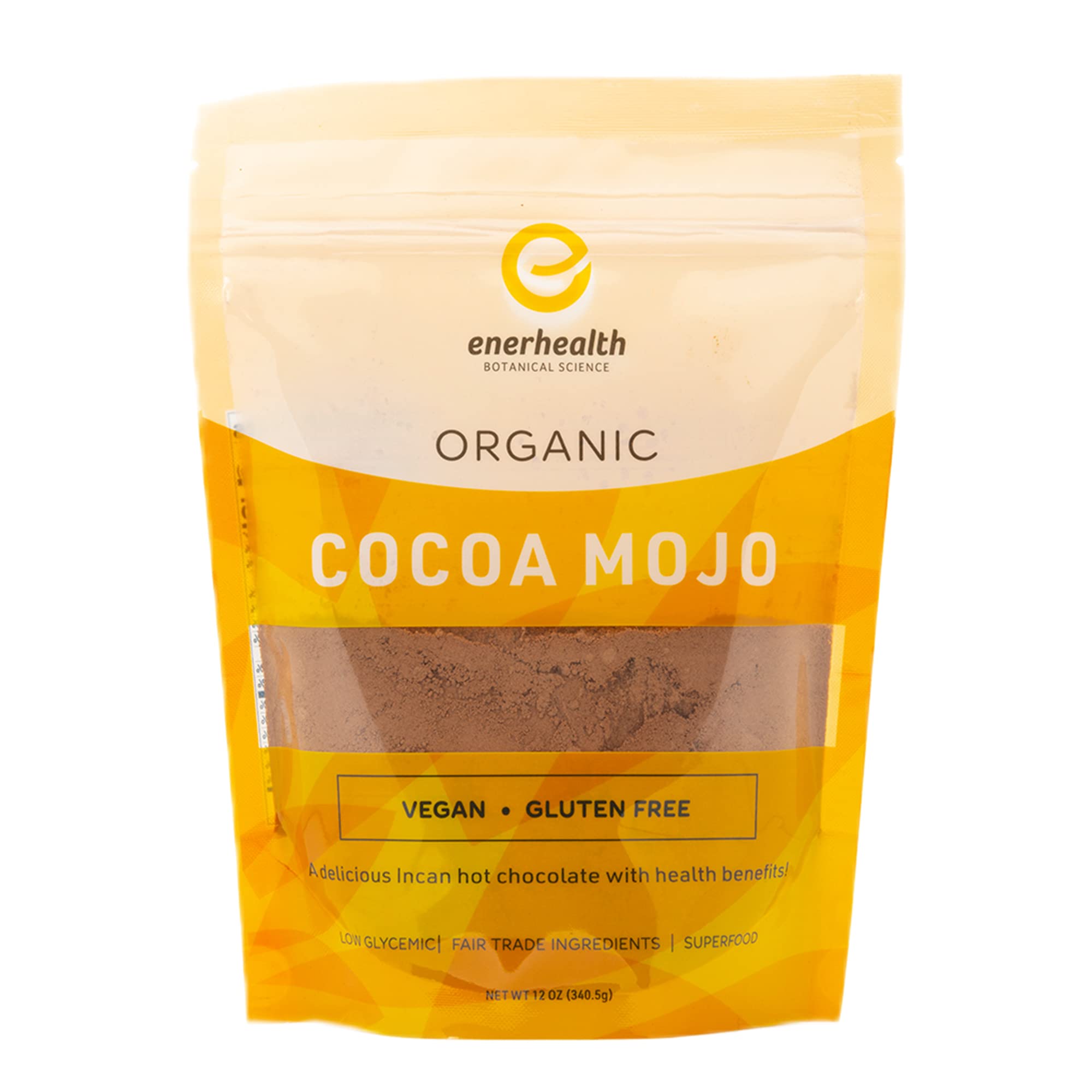 Enerhealth Botanicals Cocoa Mojo â Certified Organic Hot Chocolate Peruvian Cocoa Mix, Sweetened with Low Glycemic Coconut Palm Sugar and Infused with 6 Mushroom Extracts to Boost Immunity â 12 oz