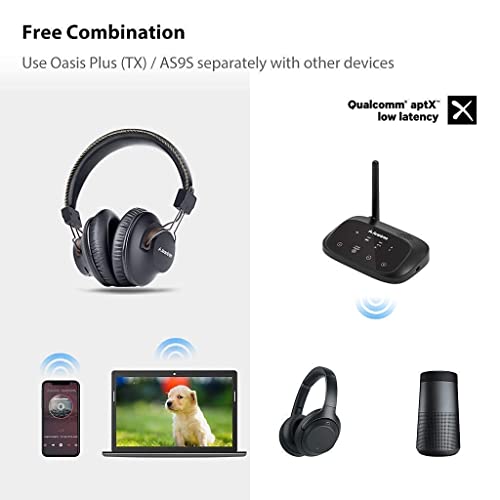 Avantree HT5009 & Audition, Bundle - Wireless Over-Ear Headphones for TV Sharing (2 Pack) & a Bluetooth Transmitter with Bypass for Digital Optical, RCA, 3.5mm AUX Port TVs, No Audio Delay, Long Range