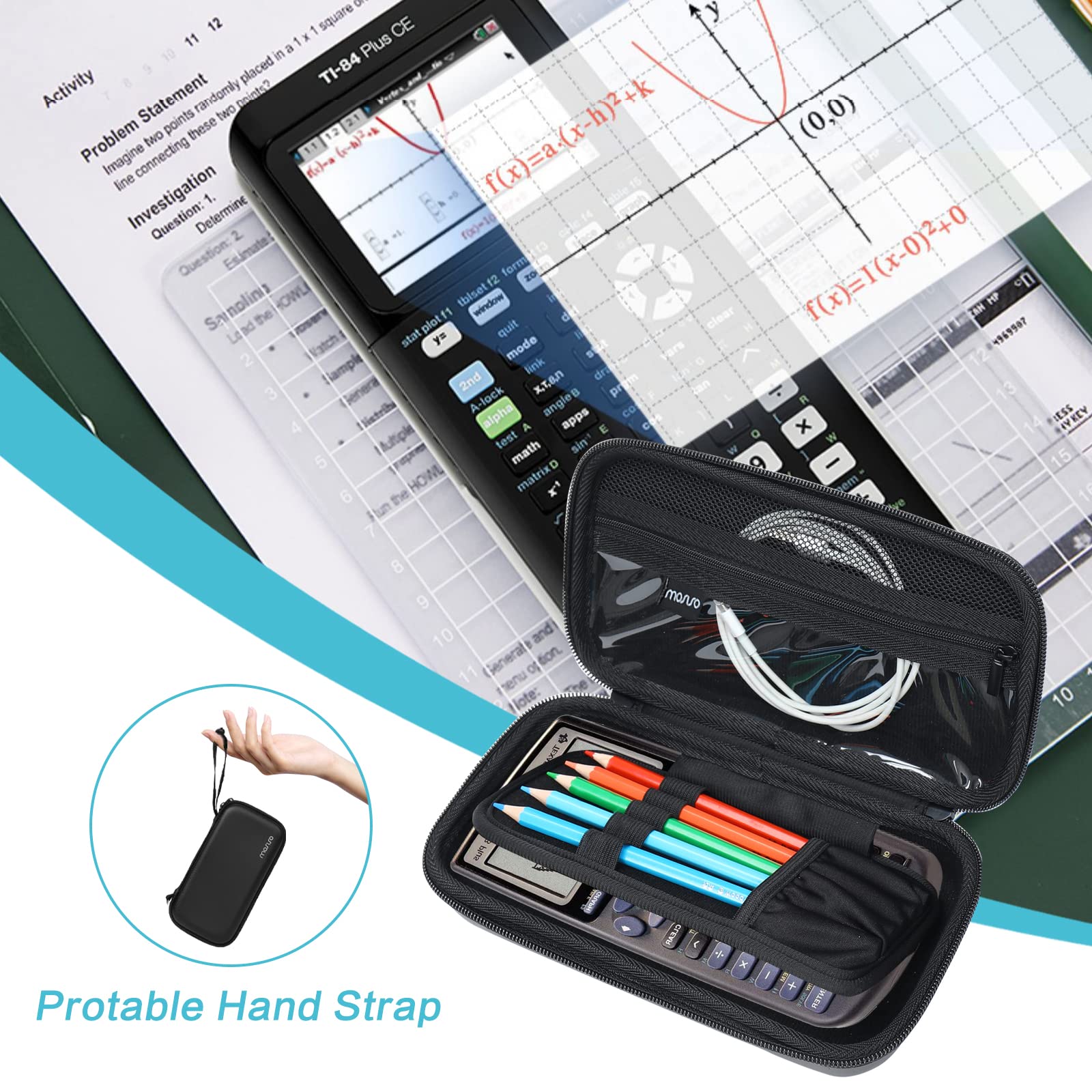 MOSISO EVA Hard Carrying Case Compatible with Texas Instruments TI-84/TI-83 Plus CE TI-85 TI-89 Graphing Calculator & Compatible with Casio fx-9860GII, Waterproof Travel Storage Bag with Handle,Black