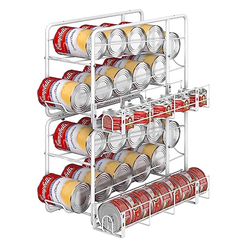 2 Pack - MOOACE Can Dispenser with Side Rack, Stackable Can Storage Organizer Holder for Canned food Kitchen Cabinet Pantry Countertop, White