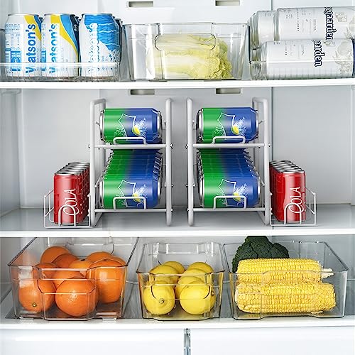 2 Pack - MOOACE Can Dispenser with Side Rack, Stackable Can Storage Organizer Holder for Canned food Kitchen Cabinet Pantry Countertop, White