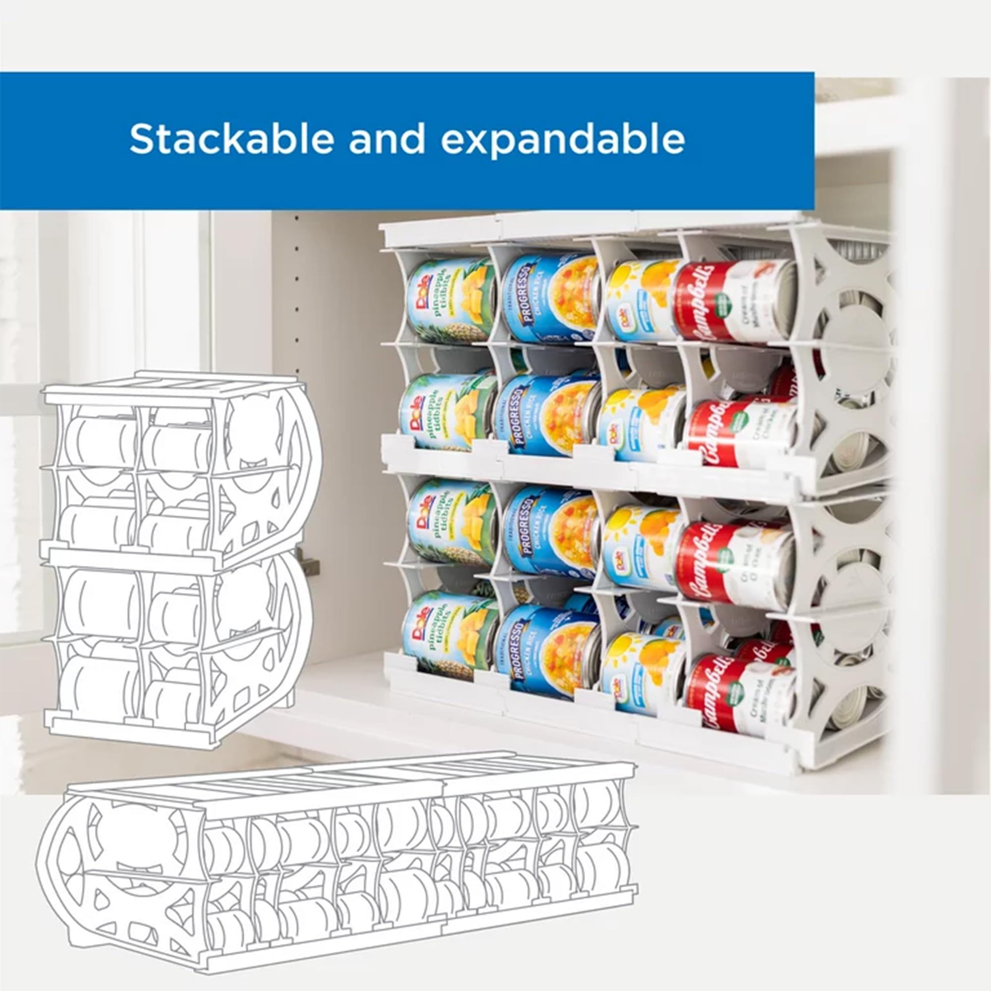 Shelf Reliance Compact Cansolidator Pantry Food w/Rotation System, Interlocking Assembly & Adjustable Panels Holds Up To 20 Cans, White