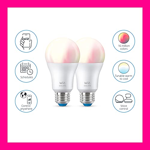 WiZ Connected 2-Pack Color 60W A19 Smart WiFi Light Bulb, 16 Million Colors, Compatible with Alexa and Google Home Assistant, No Hub Required, 2 Bulbs