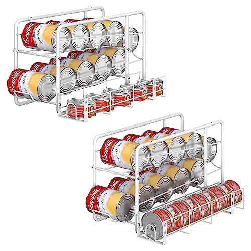 2 Pack - MOOACE Can Dispenser with Side Rack, Stackable Can Storage Organizer Holder for Canned food Kitchen Cabinet Pantry Countertop, White