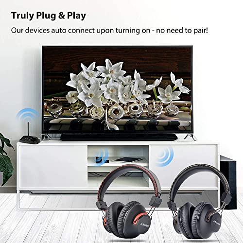 Avantree HT5009 & Audition, Bundle - Wireless Over-Ear Headphones for TV Sharing (2 Pack) & a Bluetooth Transmitter with Bypass for Digital Optical, RCA, 3.5mm AUX Port TVs, No Audio Delay, Long Range