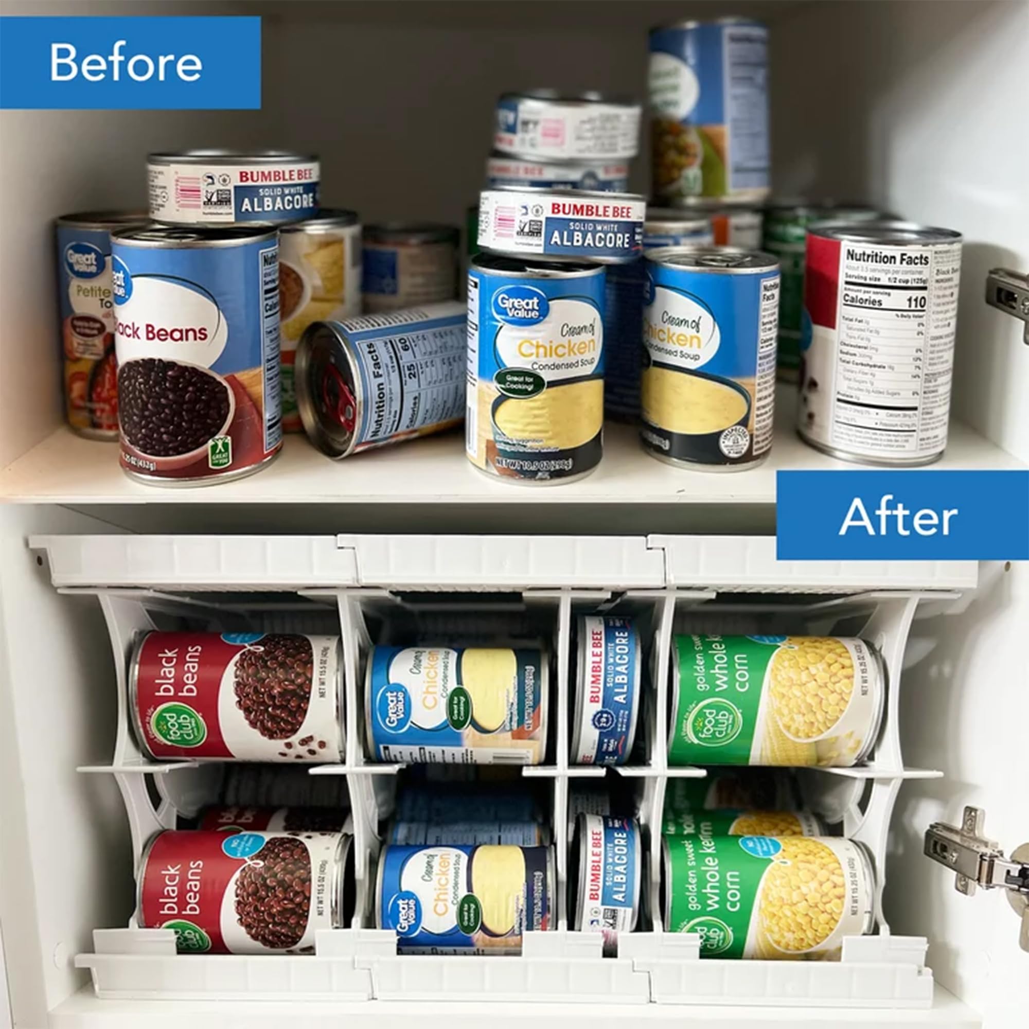 Shelf Reliance Compact Cansolidator Pantry Food w/Rotation System, Interlocking Assembly & Adjustable Panels Holds Up To 20 Cans, White