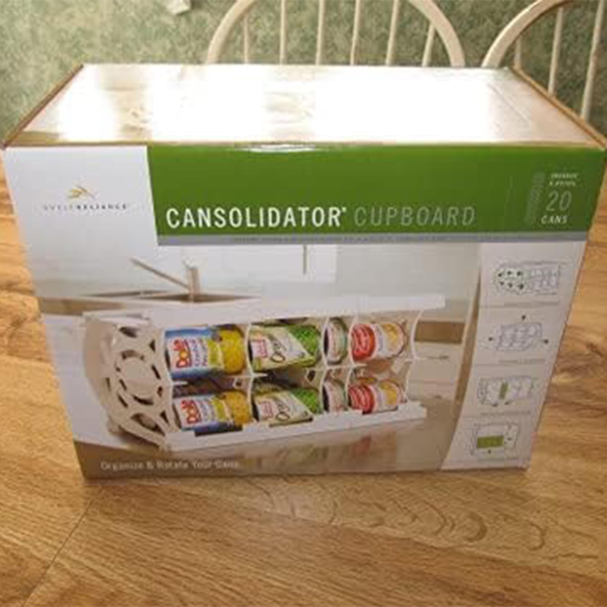 Shelf Reliance Compact Cansolidator Pantry Food w/Rotation System, Interlocking Assembly & Adjustable Panels Holds Up To 20 Cans, White