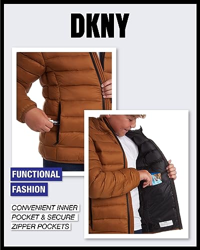 DKNY Boys Jacket β Midweight Insulated Quilted Outerwear Parka Puffer Coat β Water Resistant Boys Winter Hooded Jacket (8-20), Size 14-16, Timber