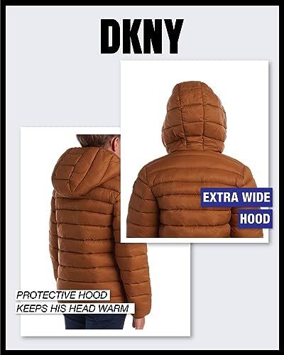 DKNY Boys Jacket β Midweight Insulated Quilted Outerwear Parka Puffer Coat β Water Resistant Boys Winter Hooded Jacket (8-20), Size 14-16, Timber