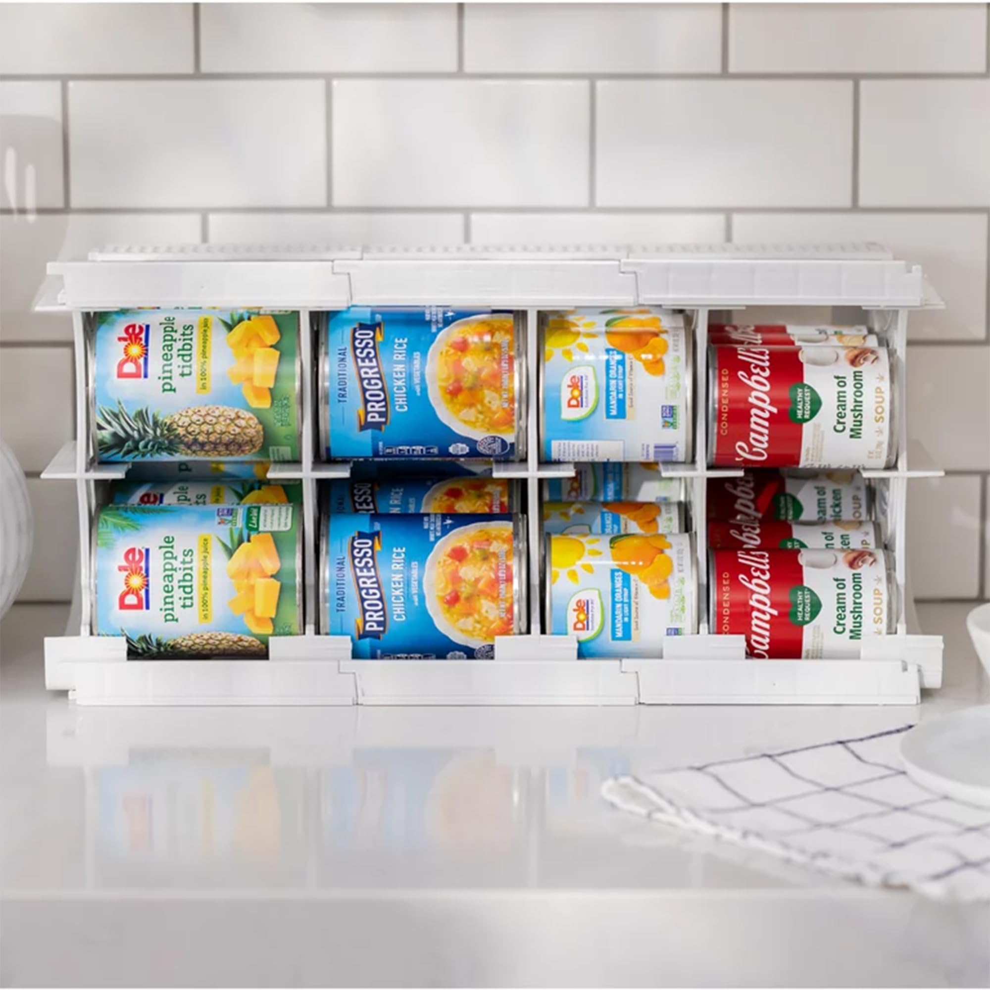 Shelf Reliance Compact Cansolidator Pantry Food w/Rotation System, Interlocking Assembly & Adjustable Panels Holds Up To 20 Cans, White