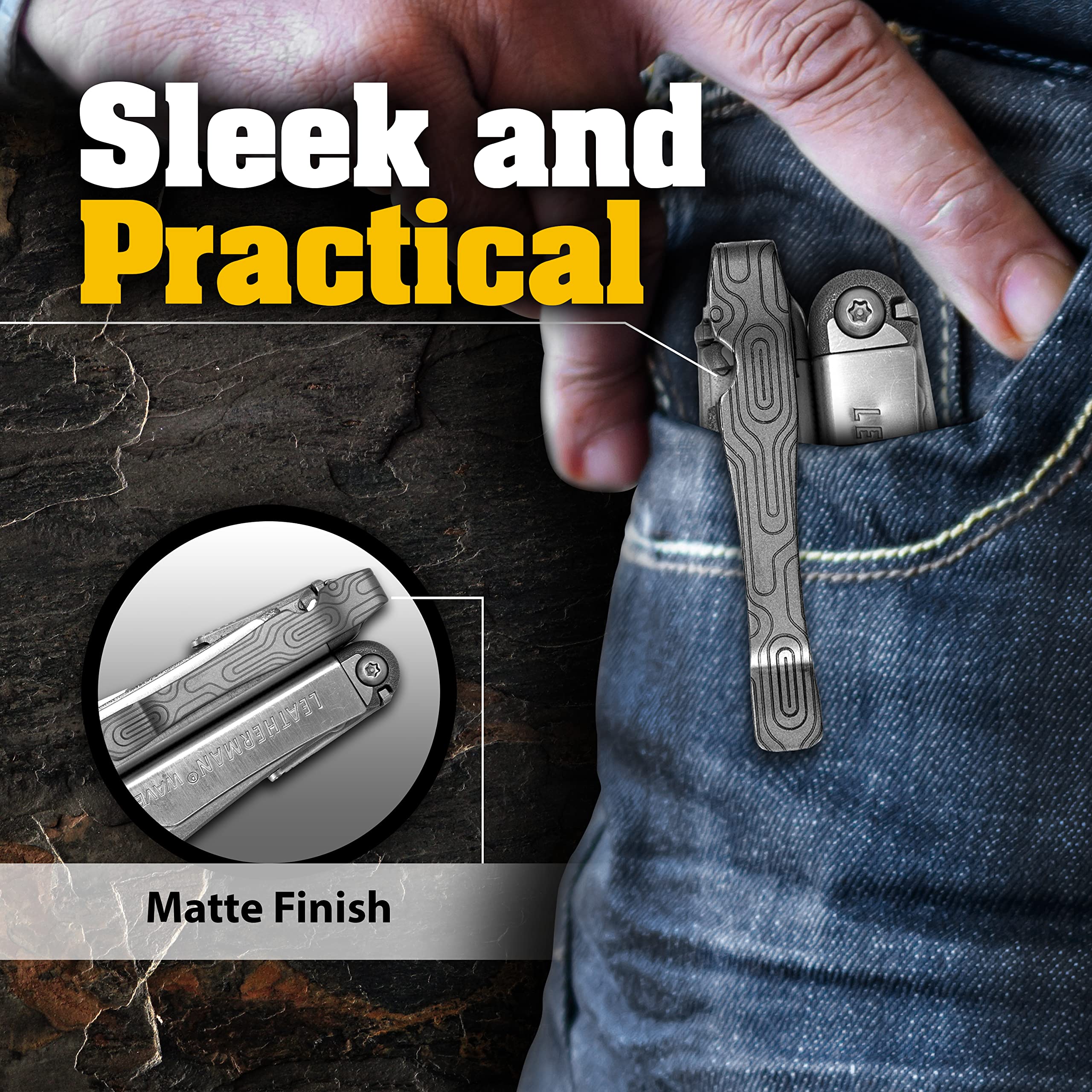 Donk! Pocket Clip for Leatherman Wave, Wave Plus+, Surge & Charge AL, ALX, Ti, XTi - Titanium TC4 - Custom Designs - Quick Release - Extra Carry Options 'Norwegian Wood’