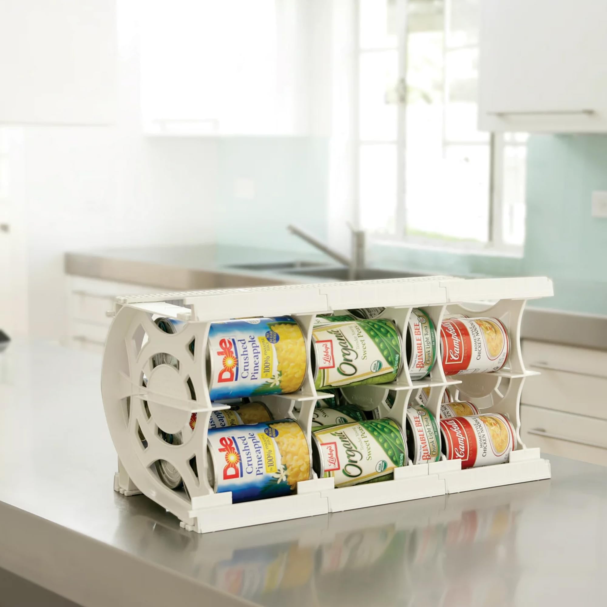 Shelf Reliance Compact Cansolidator Pantry Food w/Rotation System, Interlocking Assembly & Adjustable Panels Holds Up To 20 Cans, White