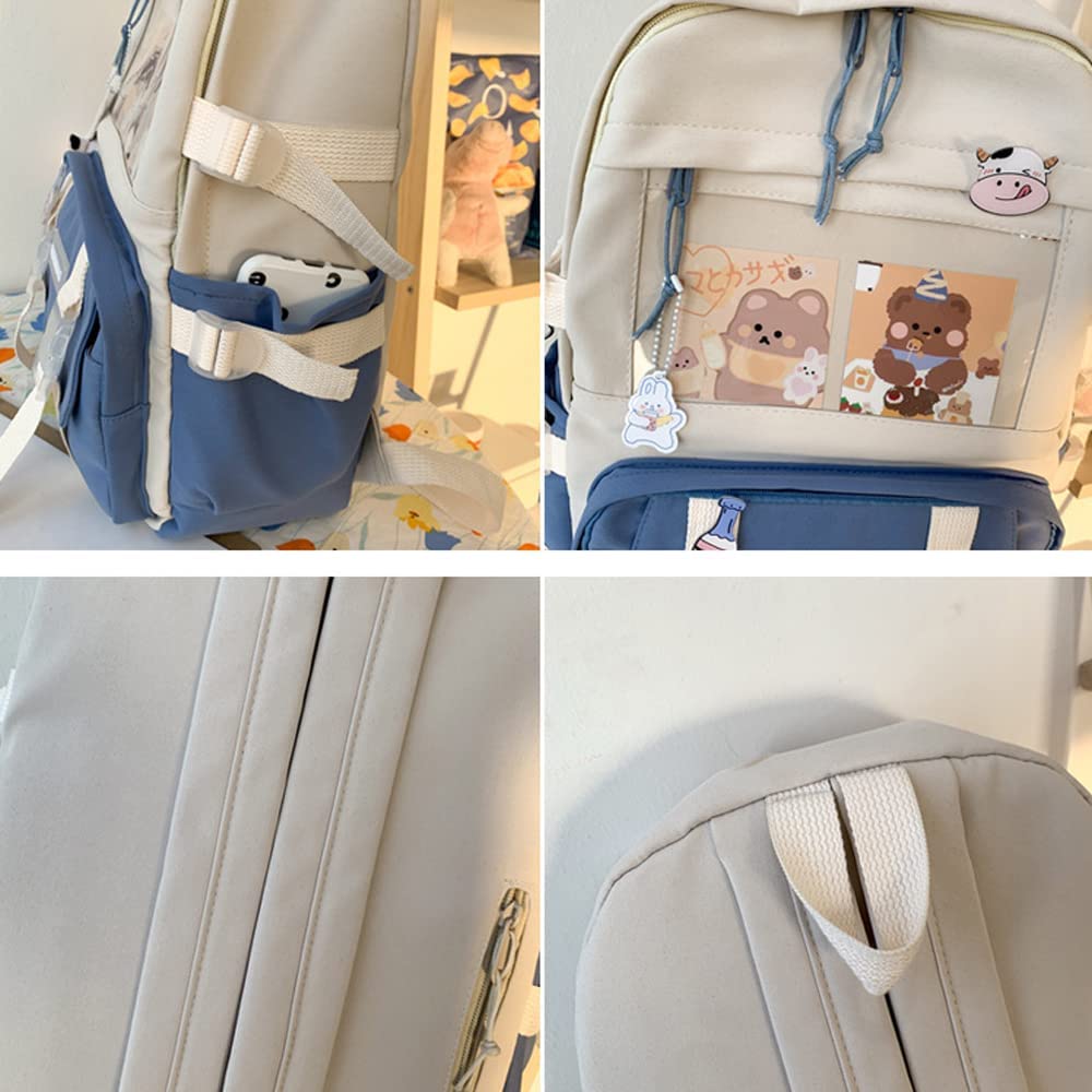 Eagerrich Cute Backpack with Cute Pin Accessories Plush Pendant Lovely Pastel Rucksack for School Bag Student Teen Girls Aesthetic Student Bookbags Super-Capacity Waterproof Travel Backpack(Black-4)