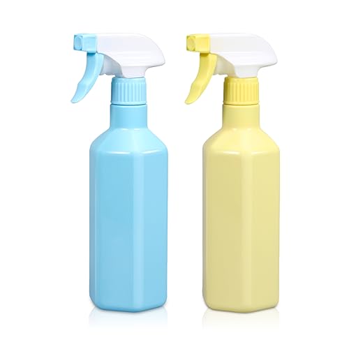 UMETASS 16.9 oz Adjustable Nozzle Plastic Spray Bottle, Leak Proof Mist Spray Bottle Empty Refillable Container for Water, Cleaning, Hair, Plants, Pets (Blue and Yellow)