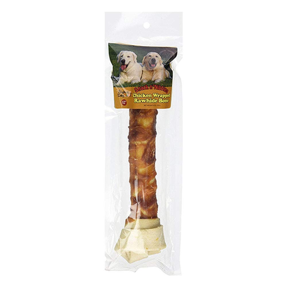 Dog Jerky Treats, Soft, Chewy, Healthy, Delicious, Duck, Chicken, and Fish Series (Chicken Wrapped Rawhide Bone, 12in (Pack of 1))