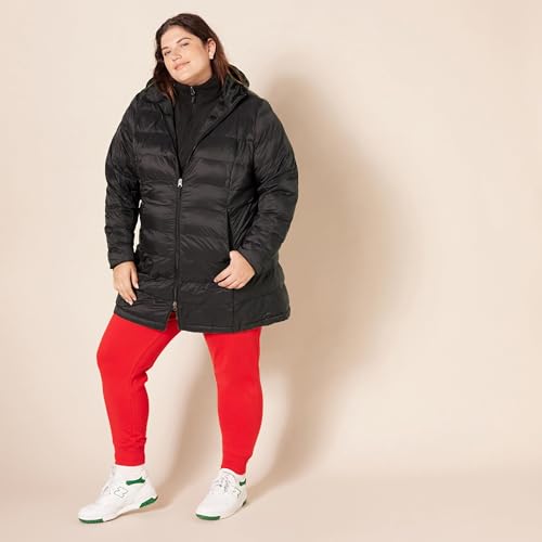 Amazon Essentials Women's Lightweight Full-Zip Water-Resistant Hooded Puffer Coat (Available in Plus Size), Black, Large