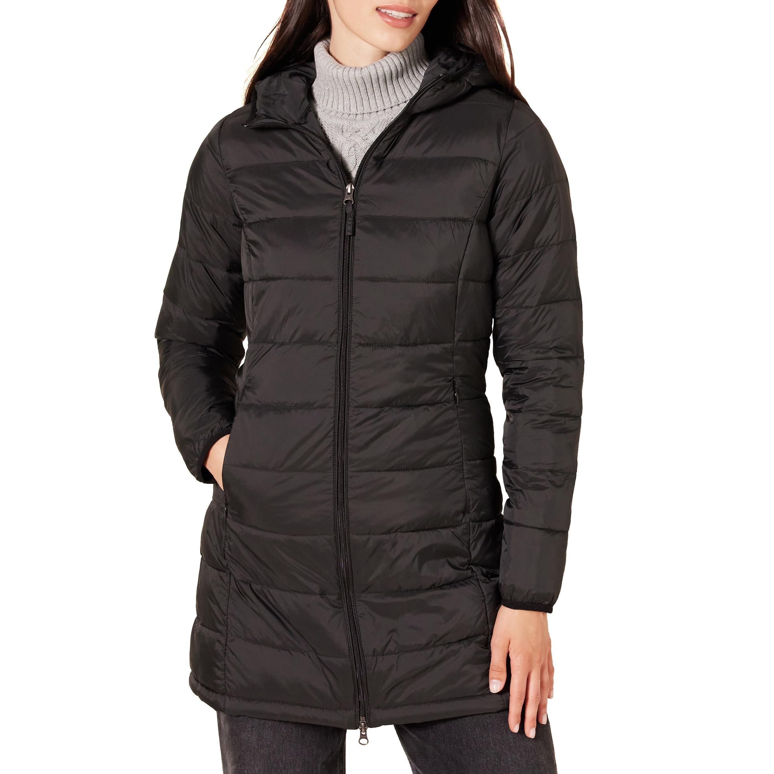 Amazon Essentials Women's Lightweight Full-Zip Water-Resistant Hooded Puffer Coat (Available in Plus Size), Black, Large