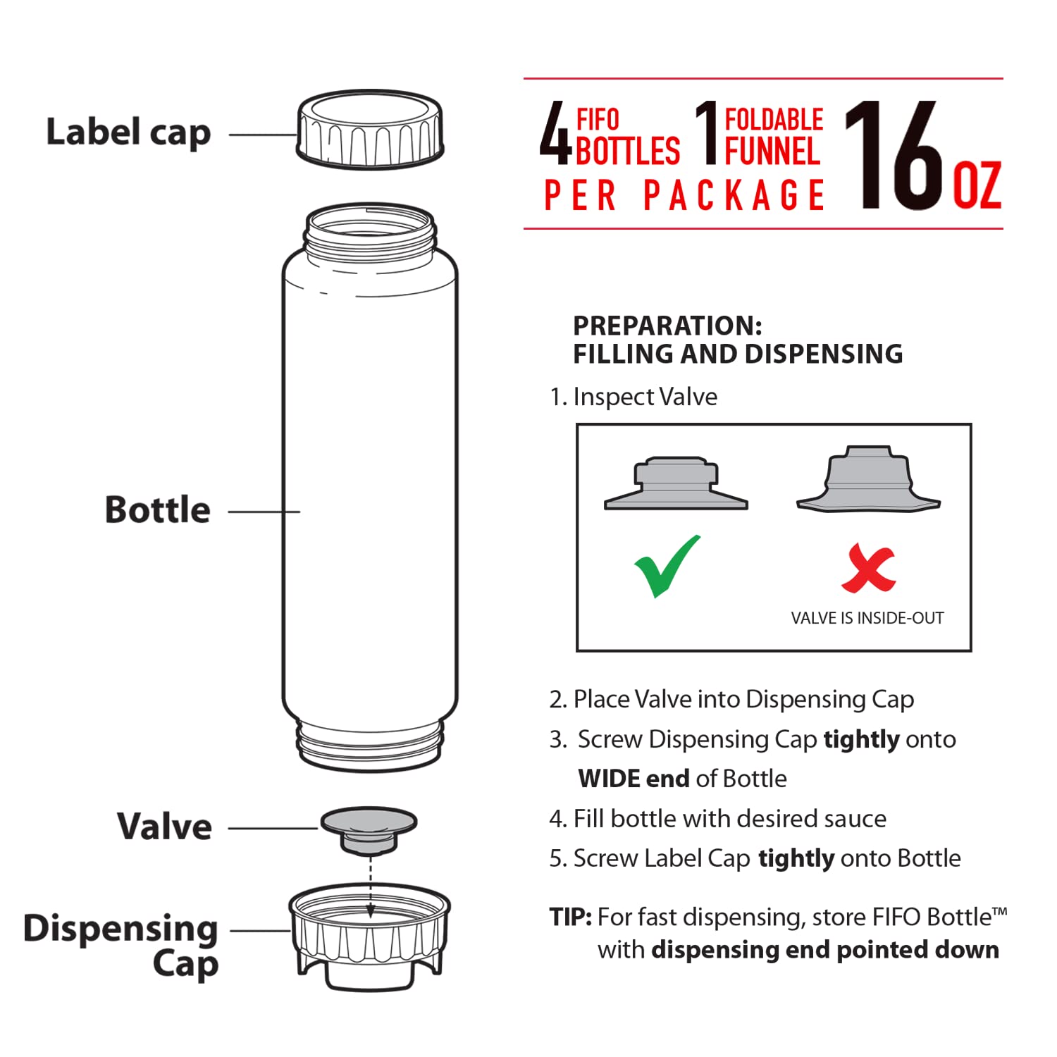 FIFO Squeeze Bottle Refillable (4 Pack) Blue Dispenser for Thick Condiments, Tartar Sauces, Rellish and Dressing with Flexible Funnel