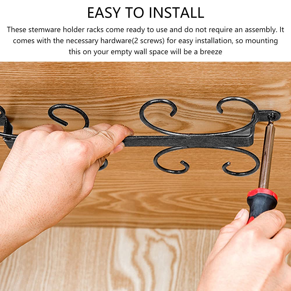 Hanging Wine Glass Rack Under Cabinet Stemware Rack,Wine Glass Holder Under Shelf Storage Stemware Holder for Cabinet Kitchen Bar (8-Cup)