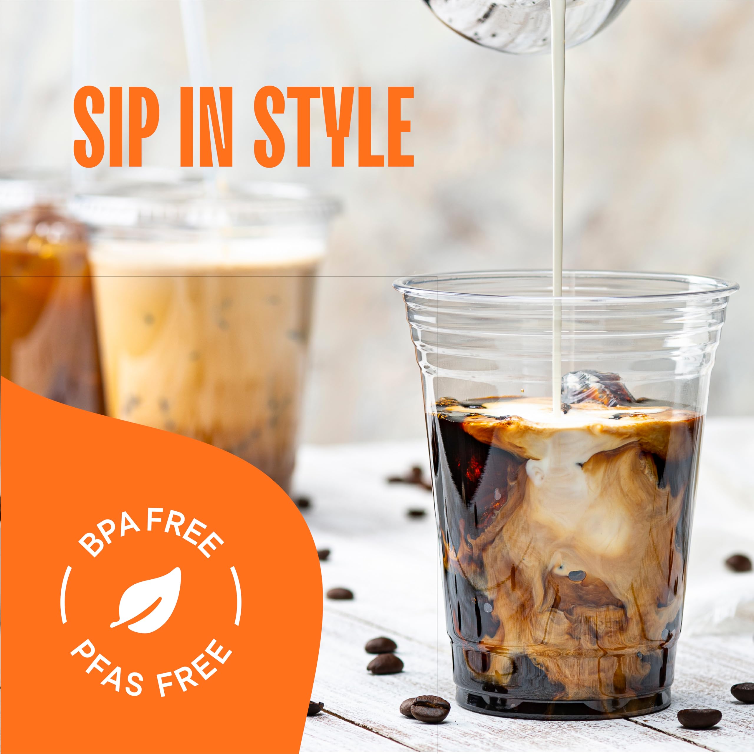 [100 Sets - 16 oz.] Clear Plastic Cups with Straw Slot Lid, PET Crystal Clear Disposable 16oz