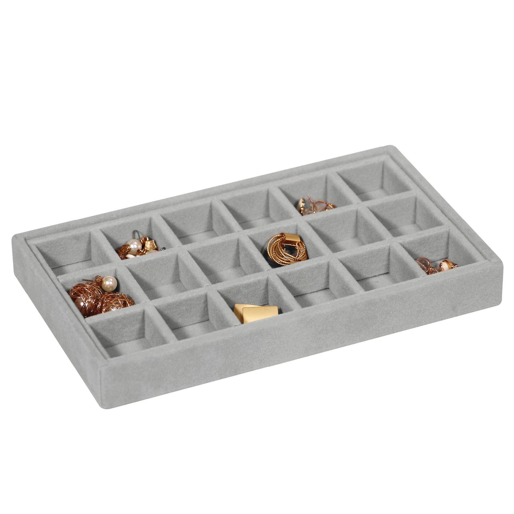 DIOMMELL 8 Pack Stackable Velvet Jewelry Trays Organizer, Jewelry Storage Box Display Trays Showcase Holder Closet Dresser Drawer Organizer for Earring Necklace Bracelet Ring Accessary