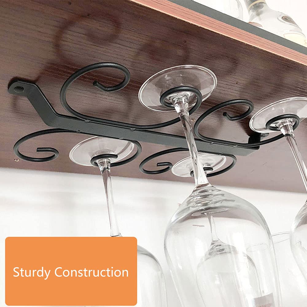 Hanging Wine Glass Rack Under Cabinet Stemware Rack,Wine Glass Holder Under Shelf Storage Stemware Holder for Cabinet Kitchen Bar (8-Cup)