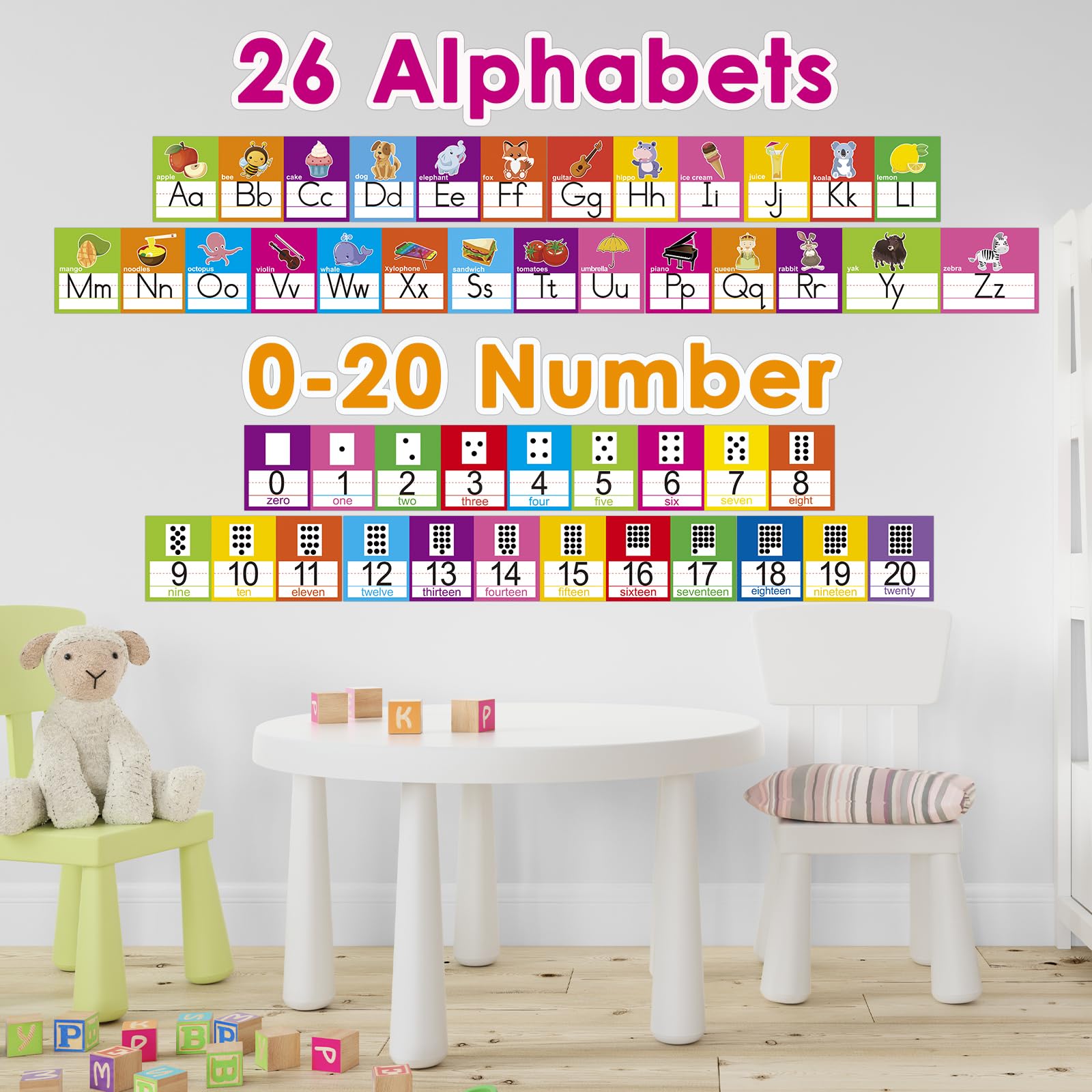 Alphabet Line Bulletin Board Set ABC Number 0-20 Wall Decorations for Pre-School Kindergarten Elementary Classroom Nursery Homeschool