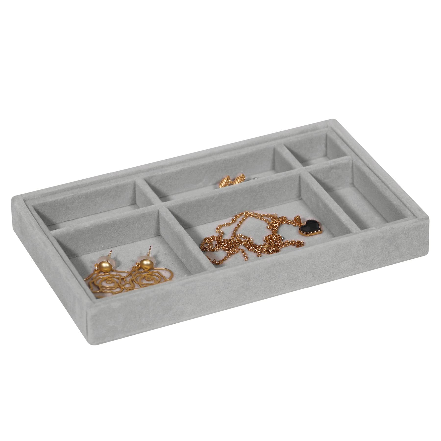 DIOMMELL 8 Pack Stackable Velvet Jewelry Trays Organizer, Jewelry Storage Box Display Trays Showcase Holder Closet Dresser Drawer Organizer for Earring Necklace Bracelet Ring Accessary