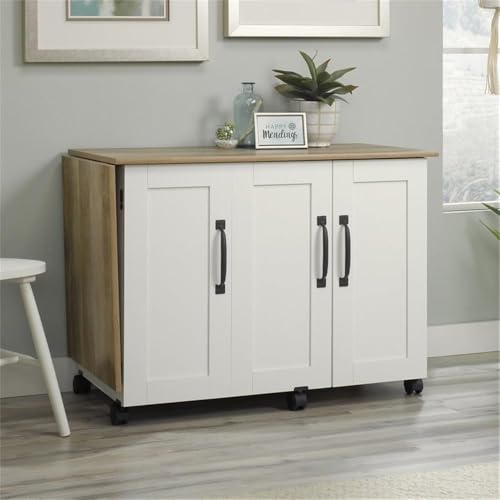 Pemberly Row Contemporary Engineered Wood Sewing Craft Table in Soft White