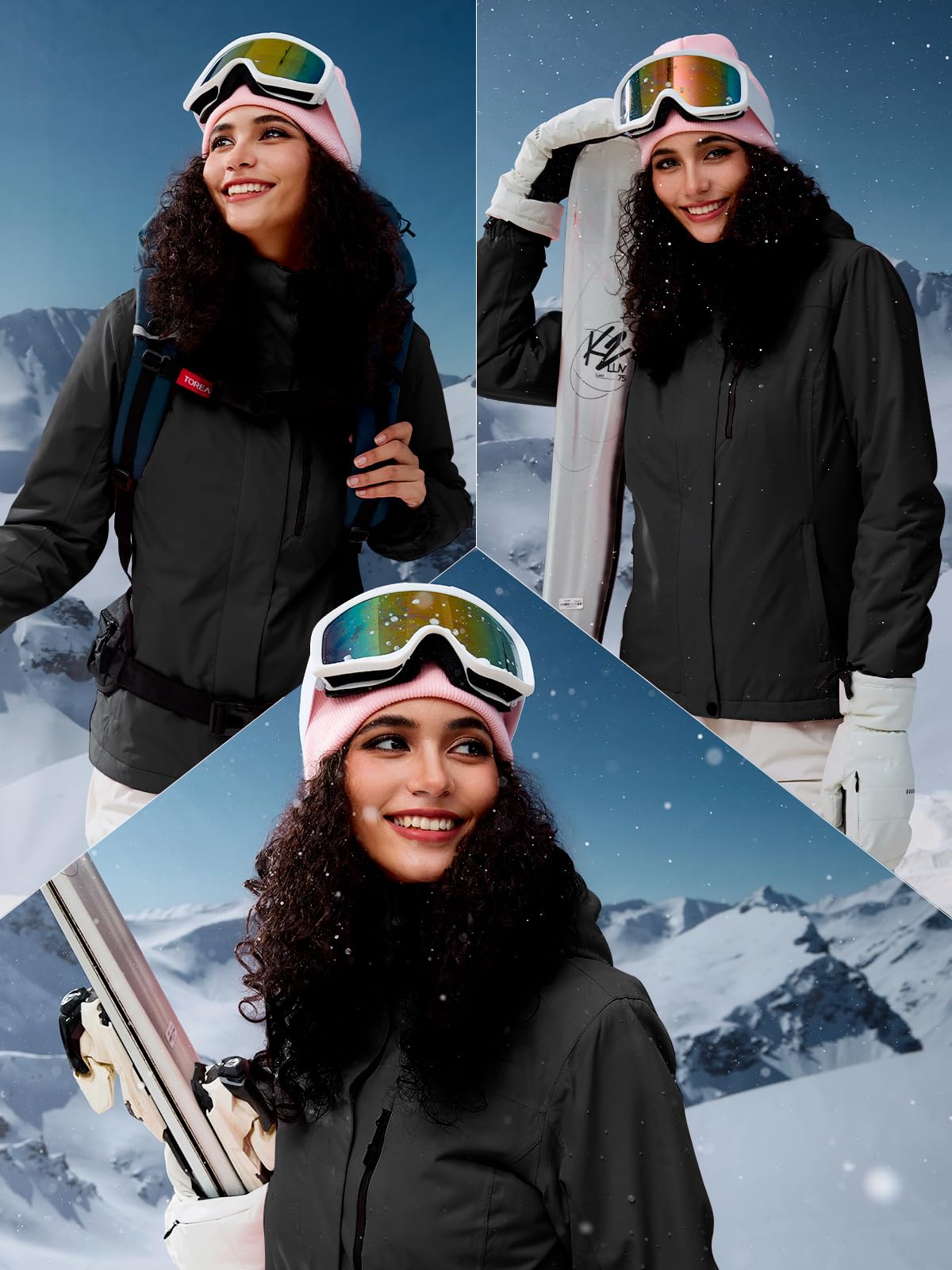 FREE SOLDIER Women's Waterproof Ski Snow Jacket Fleece Lined Warm Winter Rain Jacket with Hood Fully Taped Seams(Black,3XL)