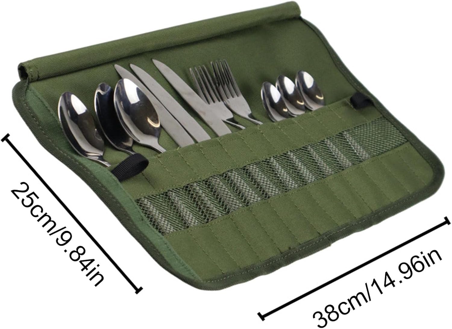 xiaoguozi Cutlery Storage Bag,Portable Polyester Roll Up Pouch Bag For Forks, Spoons, Chopstick,Water Resistant Storage Kitchen Cooking Utensil Set Travel Organizer, Army Green