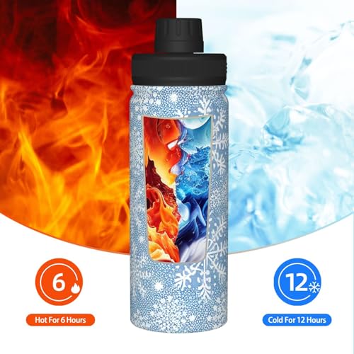 OOZ Ornate owl on blue background pattern 18 oz Sports Insulated Kettle Stainless Steel Water Bottles Outdoors,Leak Proof,Blue