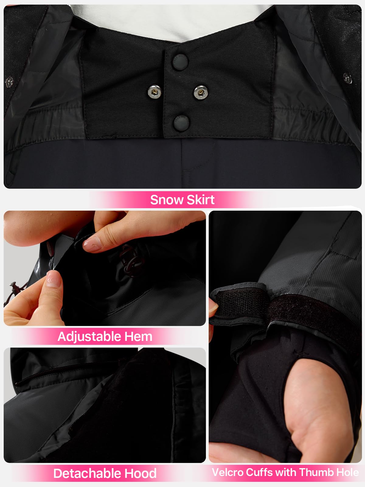 FREE SOLDIER Women's Waterproof Ski Snow Jacket Fleece Lined Warm Winter Rain Jacket with Hood Fully Taped Seams(Black,3XL)
