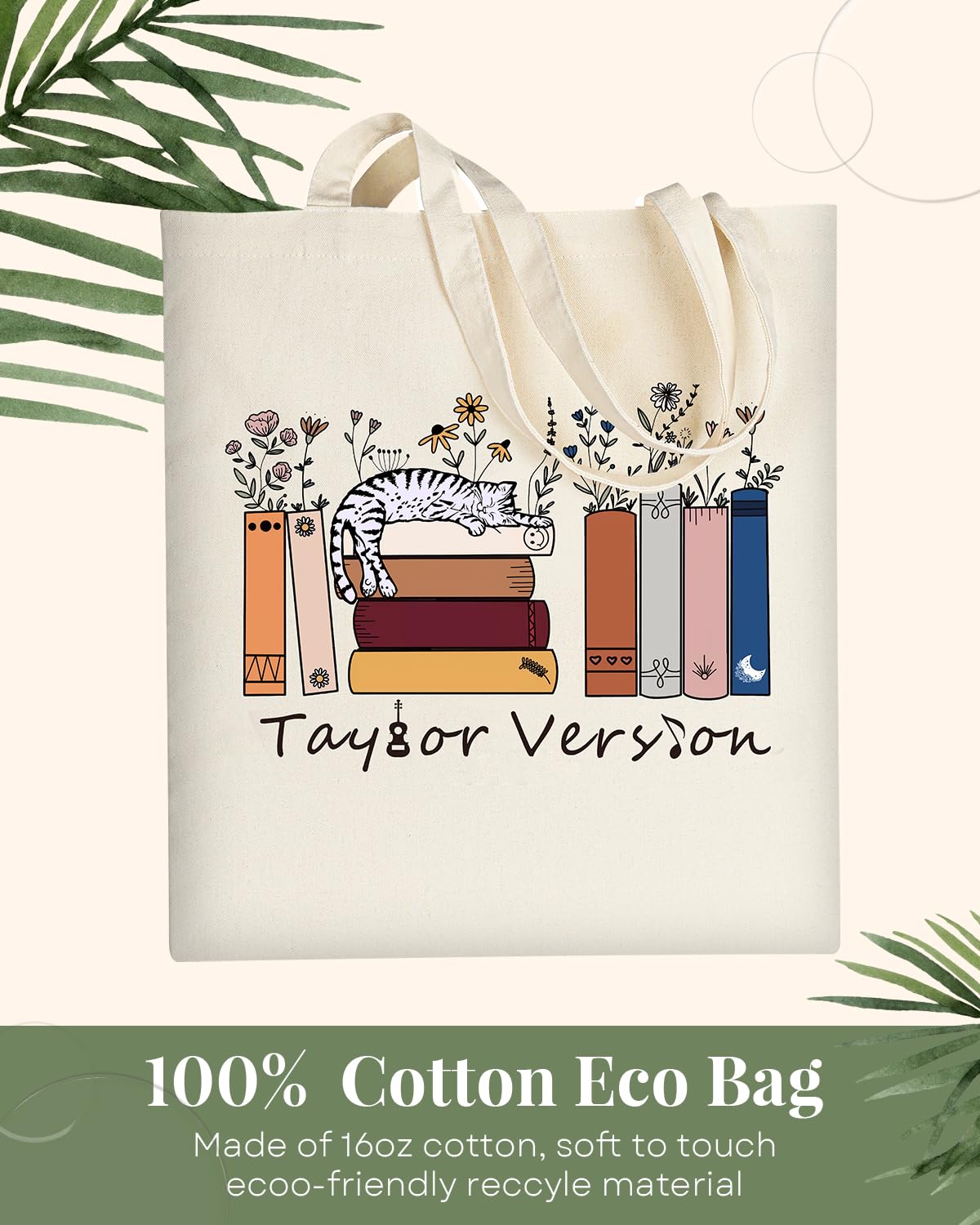 AUSVKAI Cute Canvas Tote Bag Aesthetic For Women Book Book Grocery Bag Cotton Vacation Shopping Beach Totes Gift -Cat
