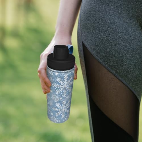 OOZ Ornate owl on blue background pattern 18 oz Sports Insulated Kettle Stainless Steel Water Bottles Outdoors,Leak Proof,Blue