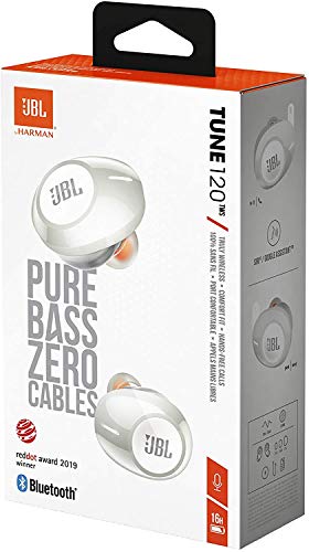 JBL Tune 120 Wireless Earbud Headphones with JBL Charging Case and Hardshell Case Bundle (White, Tune 120)