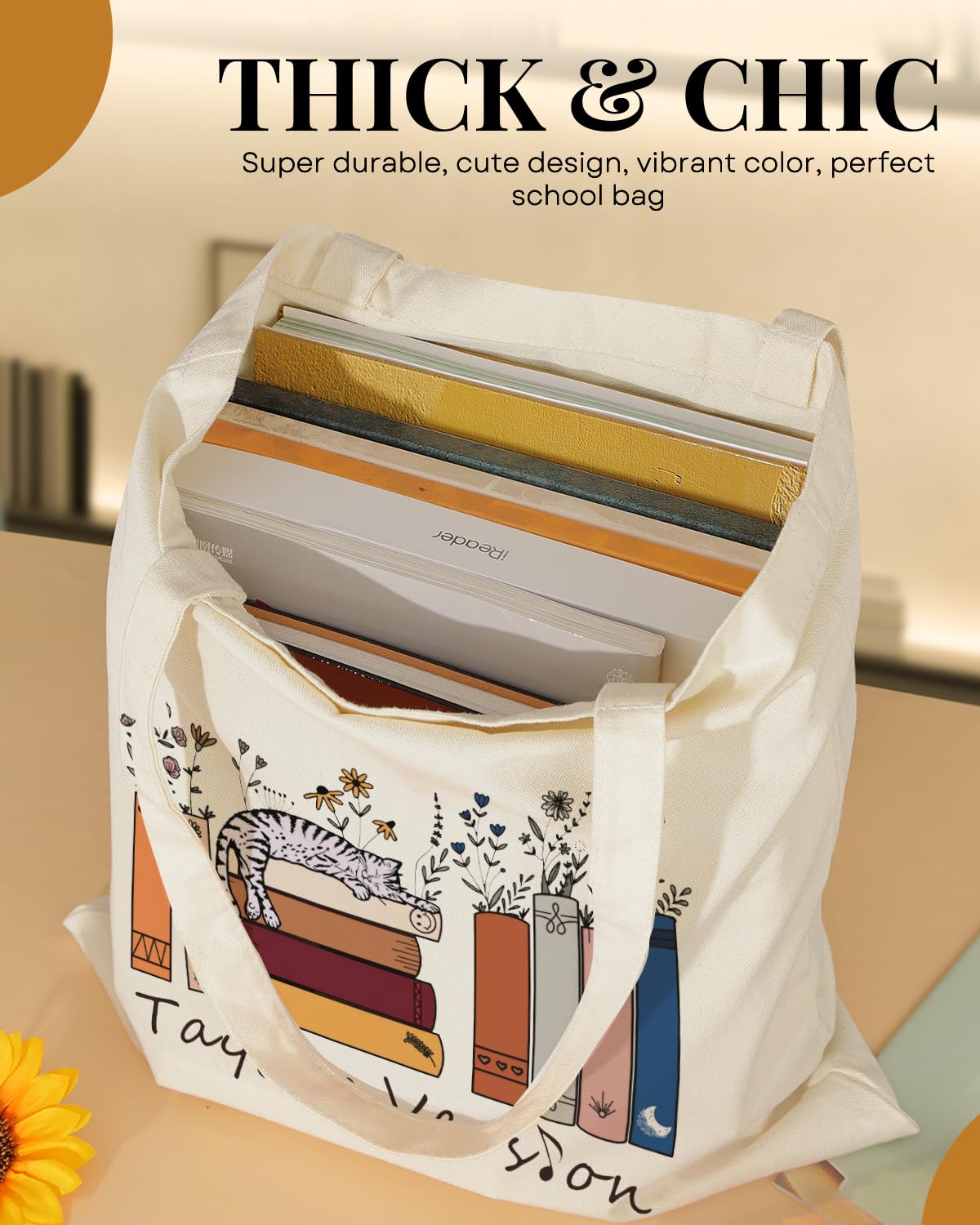 AUSVKAI Cute Canvas Tote Bag Aesthetic For Women Book Book Grocery Bag Cotton Vacation Shopping Beach Totes Gift -Cat
