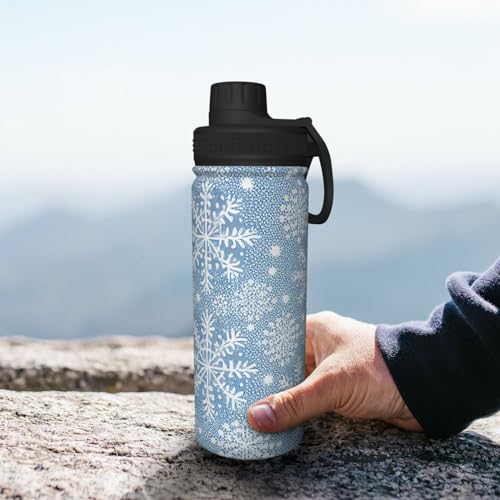 OOZ Ornate owl on blue background pattern 18 oz Sports Insulated Kettle Stainless Steel Water Bottles Outdoors,Leak Proof,Blue