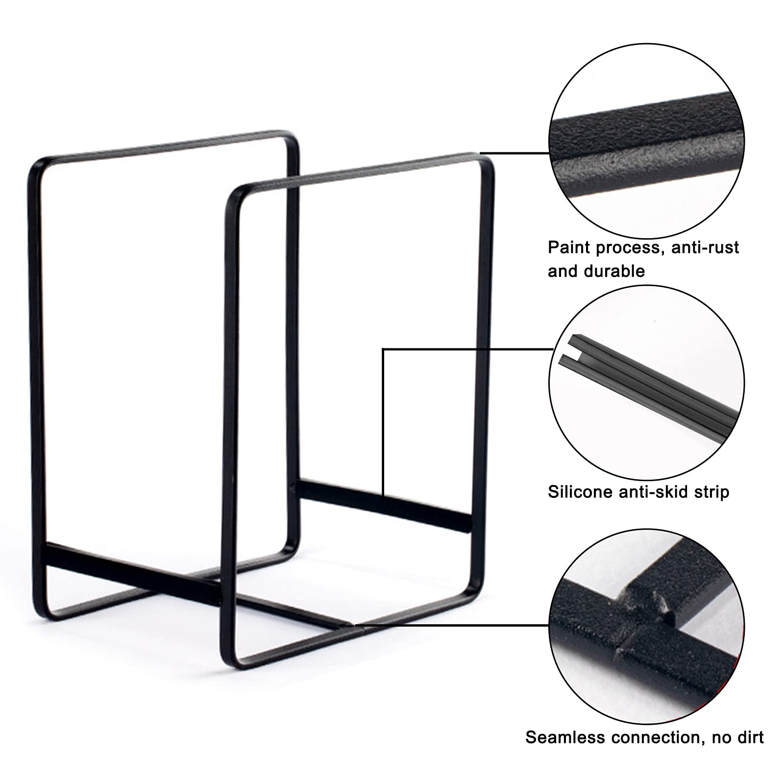 Klyuqoz Plate Organizer for Cabinet, 2Pack Metal Plate Holders,Plate Racks for Kitchen Cabinets, For Pantry, Shelves, Frying Pans, Lids, Cutting Boards, Vertical Or Horizontal Placement (Black)