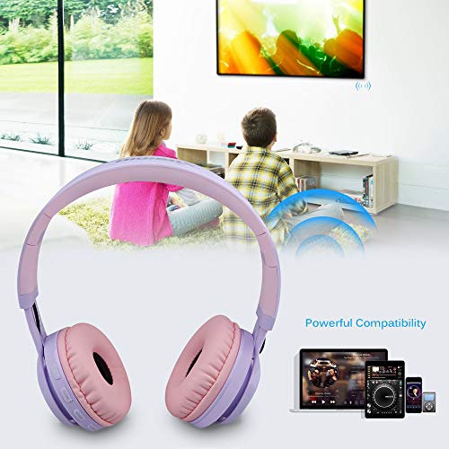 2 Packs Riwbox WT-7S Kids Headphones Wireless, Foldable Stereo Bluetooth Headset with Mic Compatible with PC/Laptop/Tablet/iPad Purple&Pink