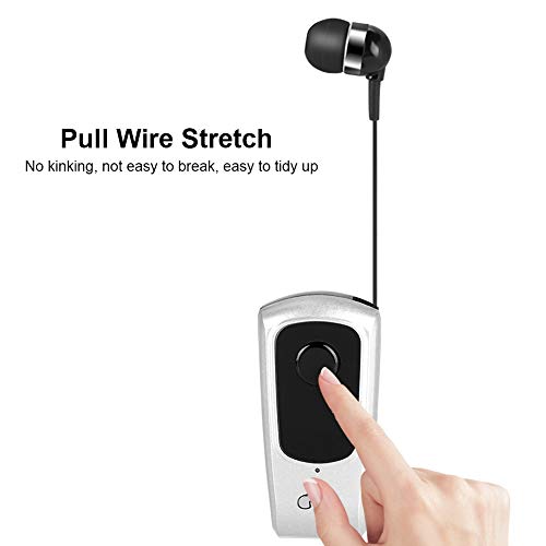 F920 Retractable Bluetooth Earphone Business Lavalier Earphone Sports Bluetooth Headset Voice Prompts Call Vibration Bluetooth V4.1 Anti-Lost Function(White)
