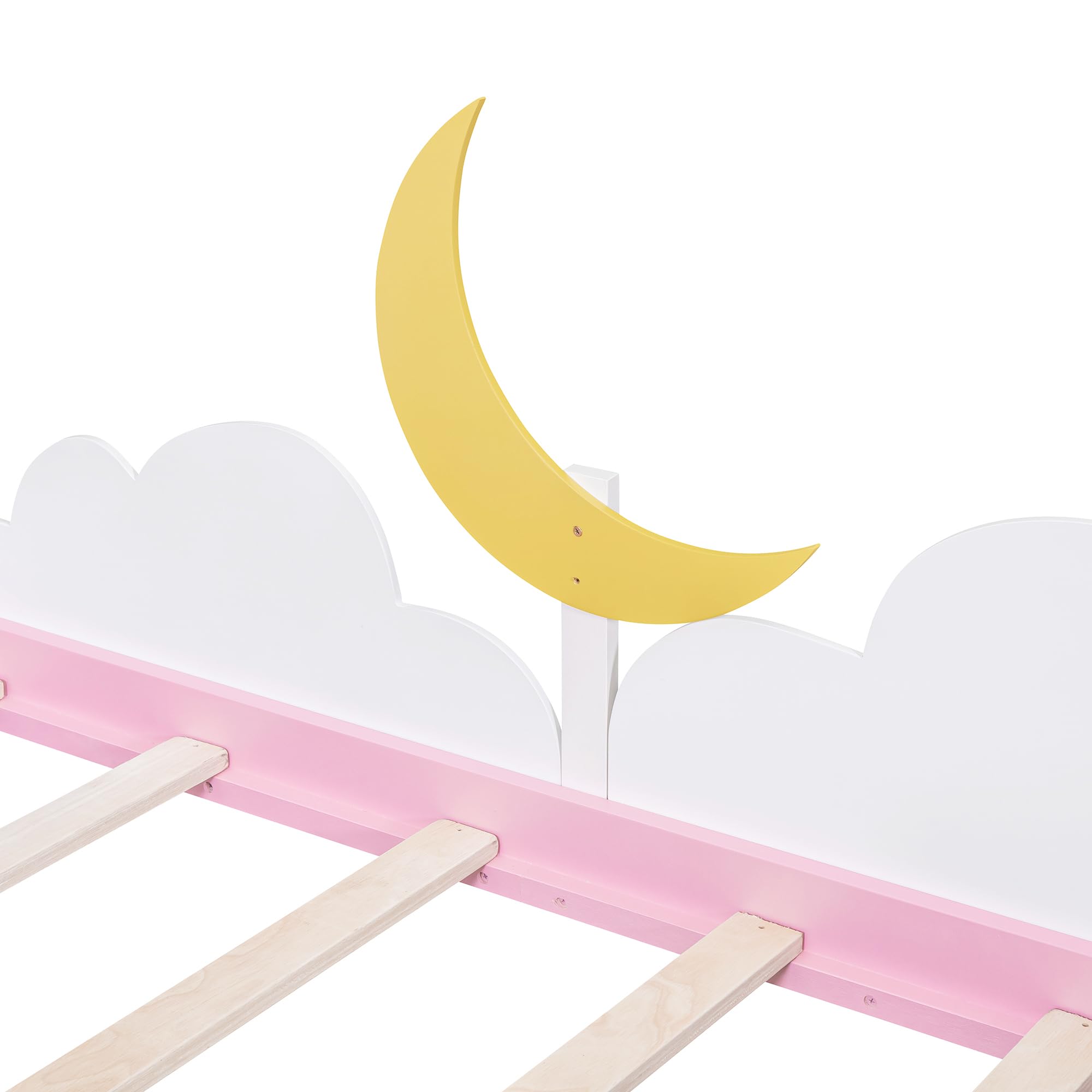 Yehha Twin Daybed for Kids, Solid Wood Bedframe w/Clouds and Moon Decor, 2 Storage Drawers, Cartoon Low Bed Frame for Boys & Girls Bedroom, Pink