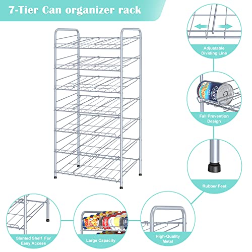 Shinoske Kitchen Storage Can Rack Organizer, 7 Tier Stackable Can Storage Dispenser, Can Storage Organizer Rack for Canned Food Kitchen Cabinet Pantry Countertop, Silver
