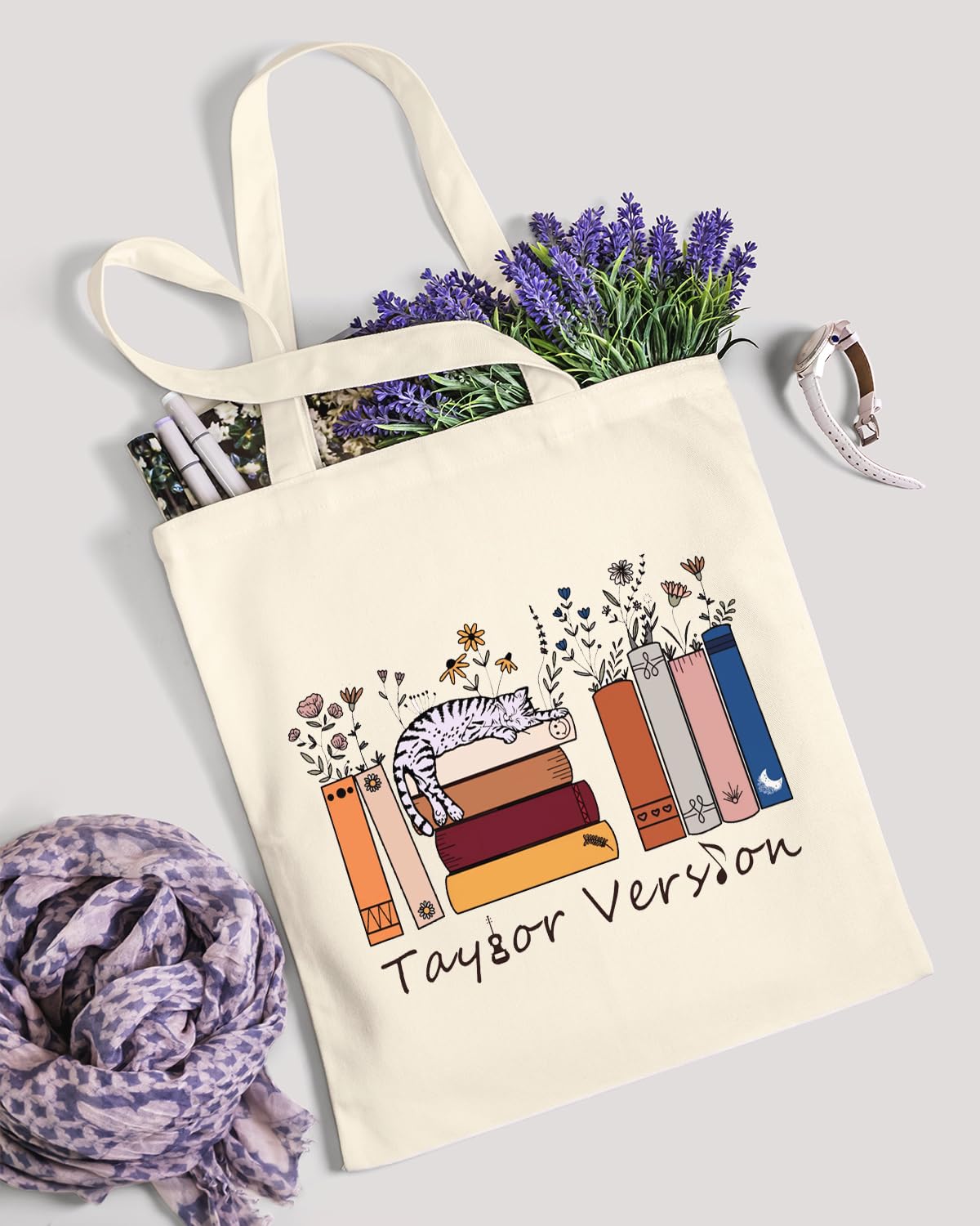 AUSVKAI Cute Canvas Tote Bag Aesthetic For Women Book Book Grocery Bag Cotton Vacation Shopping Beach Totes Gift -Cat