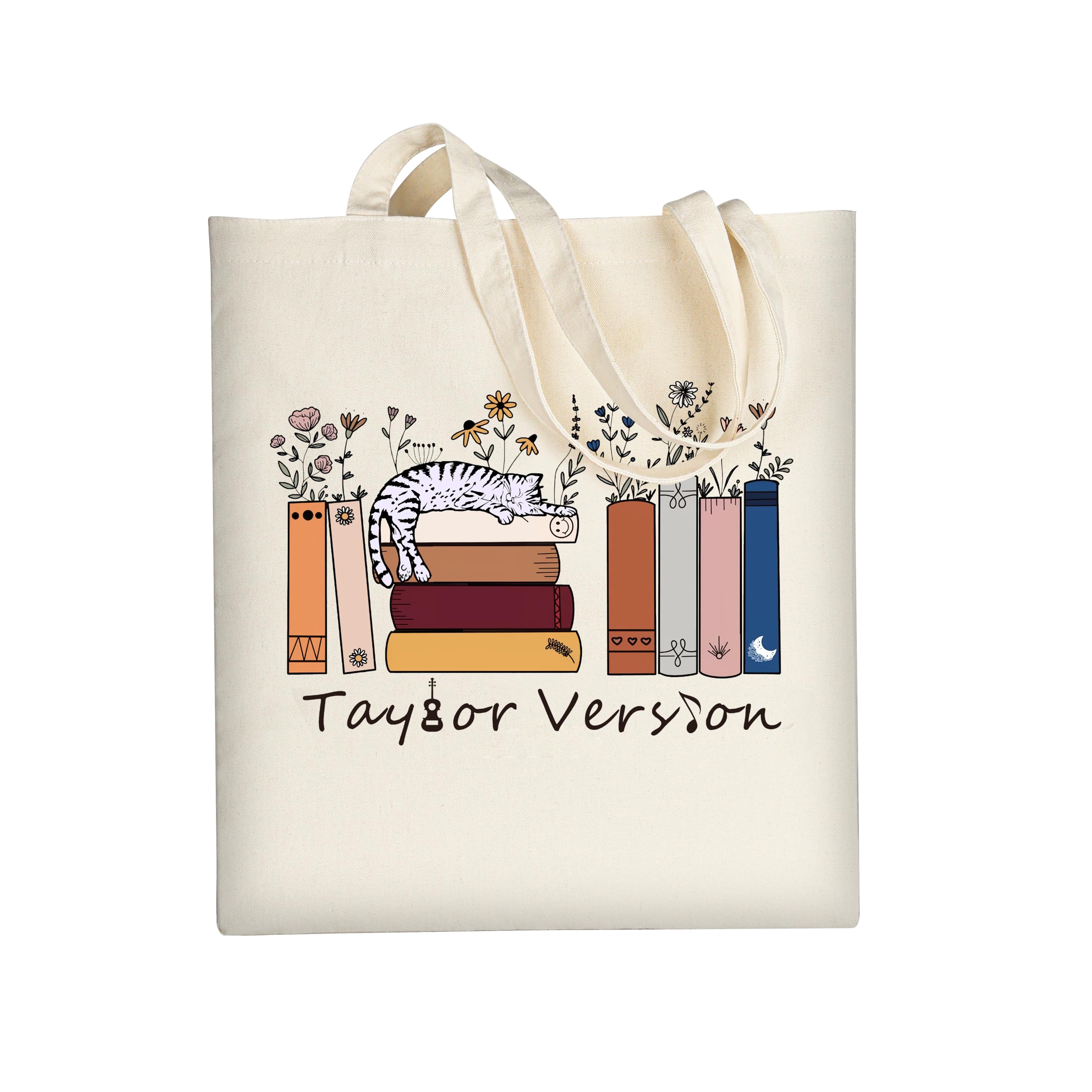 AUSVKAI Cute Canvas Tote Bag Aesthetic For Women Book Book Grocery Bag Cotton Vacation Shopping Beach Totes Gift -Cat