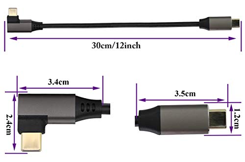 AAOTOKK 90 Degree USB 3.1 Type c to Type C Cable 60W&3A Right & Left Angled 3.1 USB Type C Male Extension Cable Supports Charging,Data,Audio,Video Cable for Laptop&Tablet&Mobile Phone.(0.3M/1Ft)