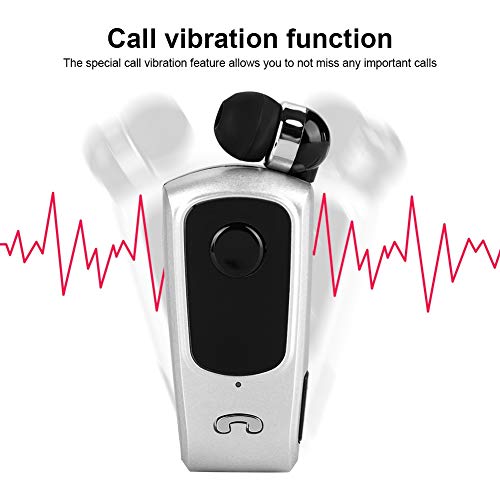 F920 Retractable Bluetooth Earphone Business Lavalier Earphone Sports Bluetooth Headset Voice Prompts Call Vibration Bluetooth V4.1 Anti-Lost Function(White)