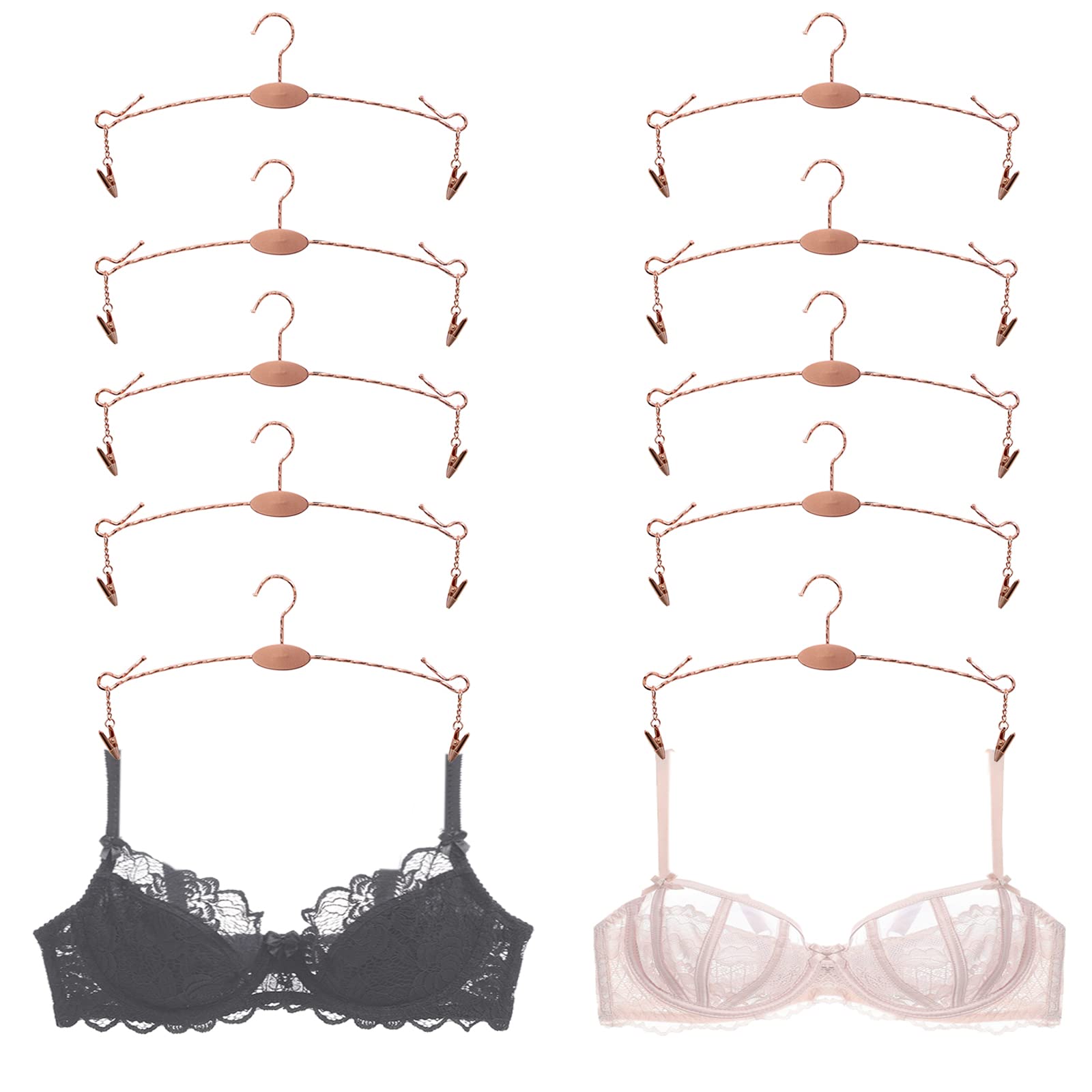 SUNTRADE Metal Underwear Bra Rack, Durable Pants Clothes Hangers with Clips,for Lingerie Shop Display, 10pcs (Rose Gold-A2)