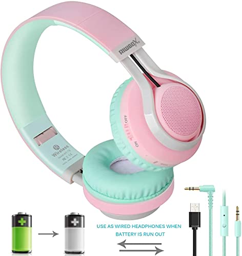 2 Packs Riwbox WT-7S Kids Headphones Wireless, Foldable Stereo Bluetooth Headset with Mic Compatible with PC/Laptop/Tablet/iPad Purple&Pink